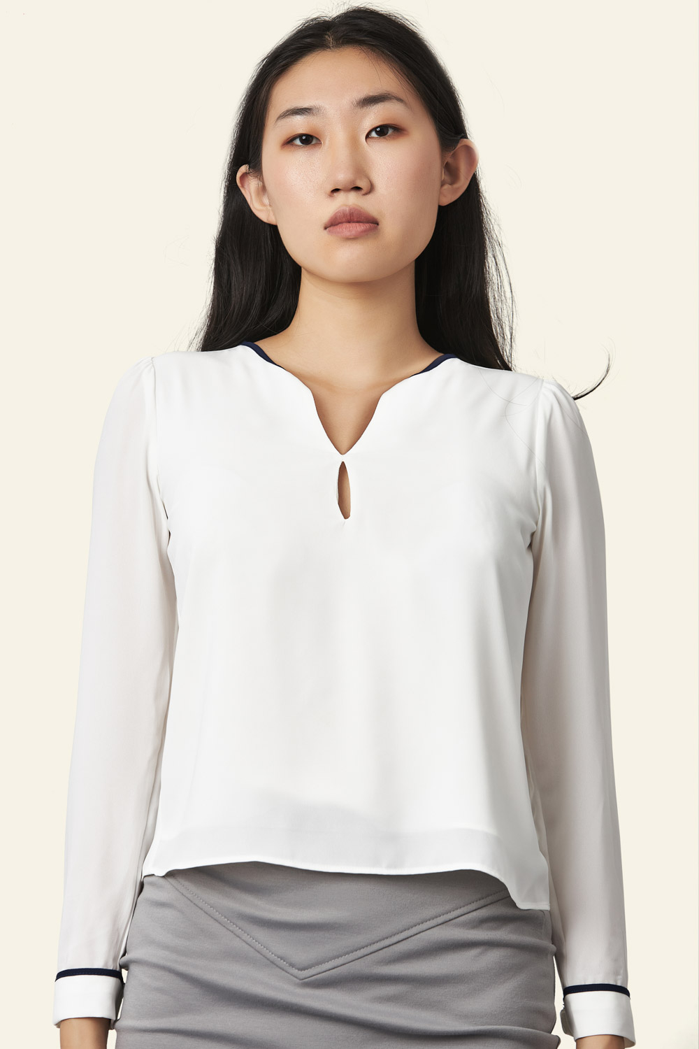 Closet White Formal Top With Contrast Detailing | Odel.lk