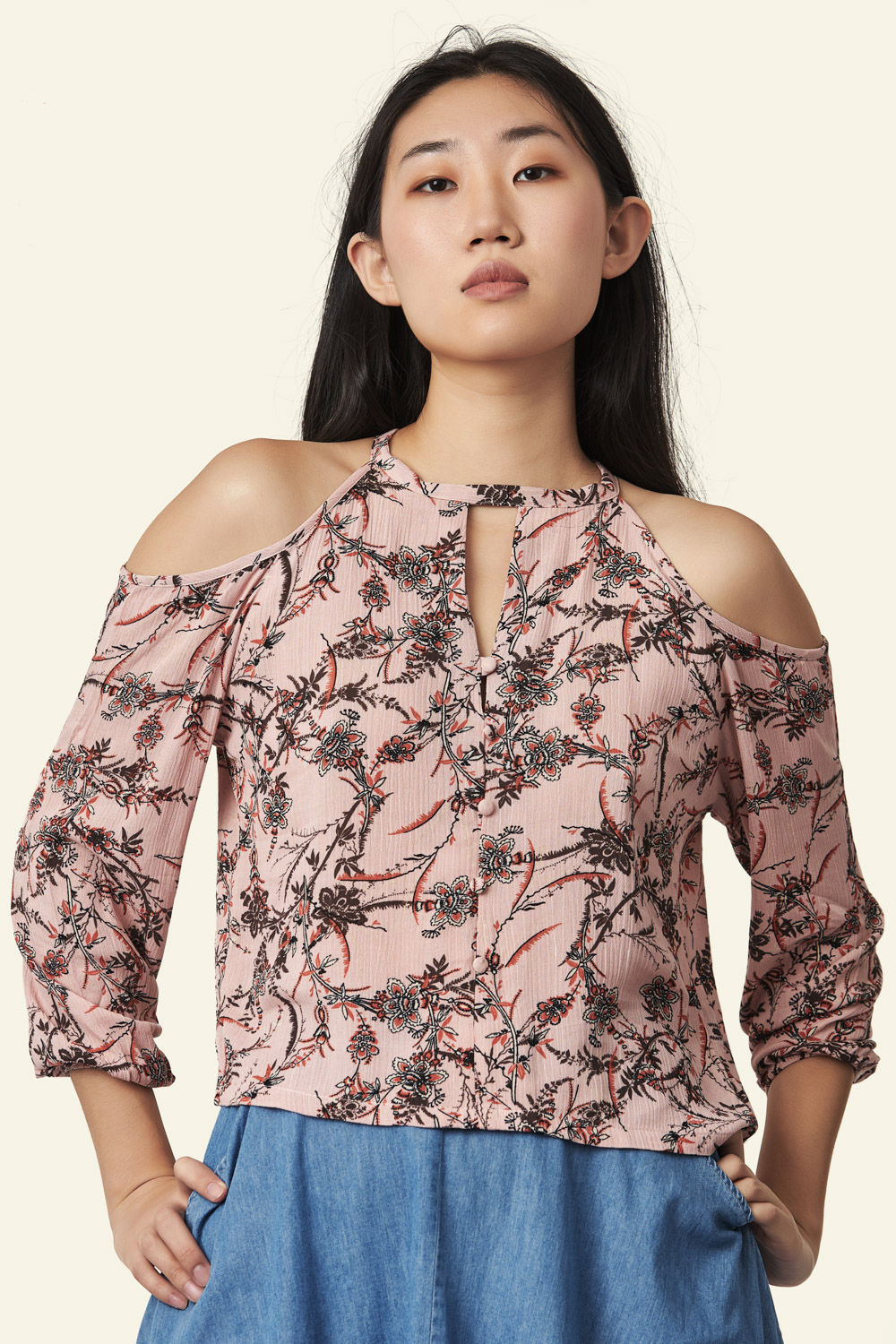 Odel Multicolour Printed Cold Shoulder Top | Odel.lk