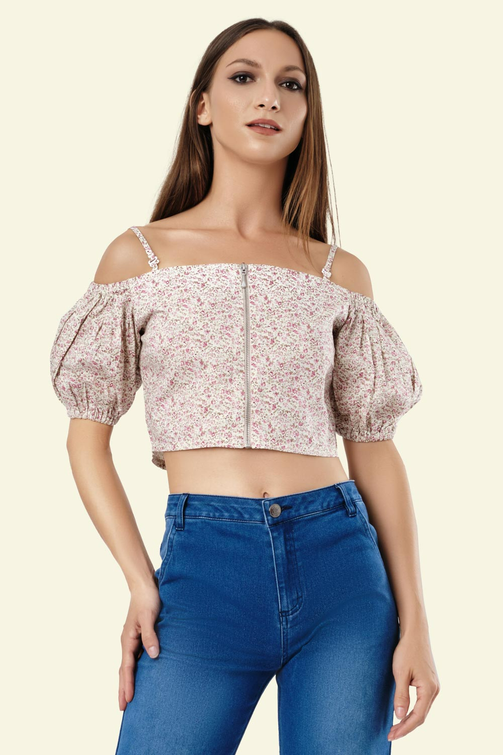 Odel Multi Off Shoulder Front Zip Top | Odel.lk