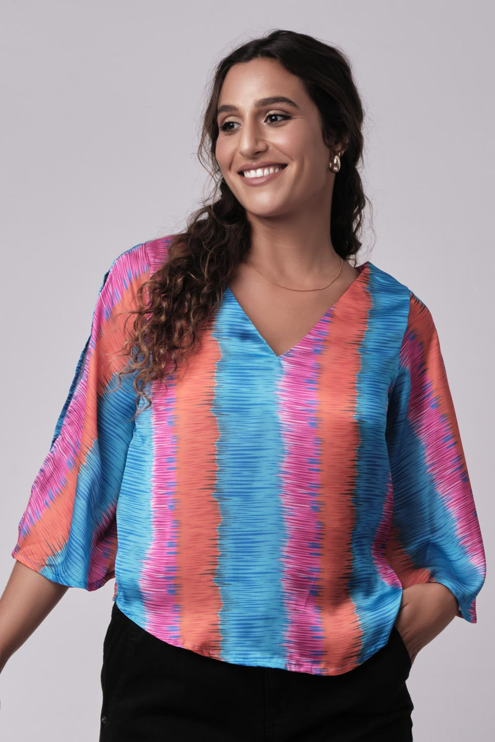 Tara Pink Aop Split Sleeve Top | Odel.lk