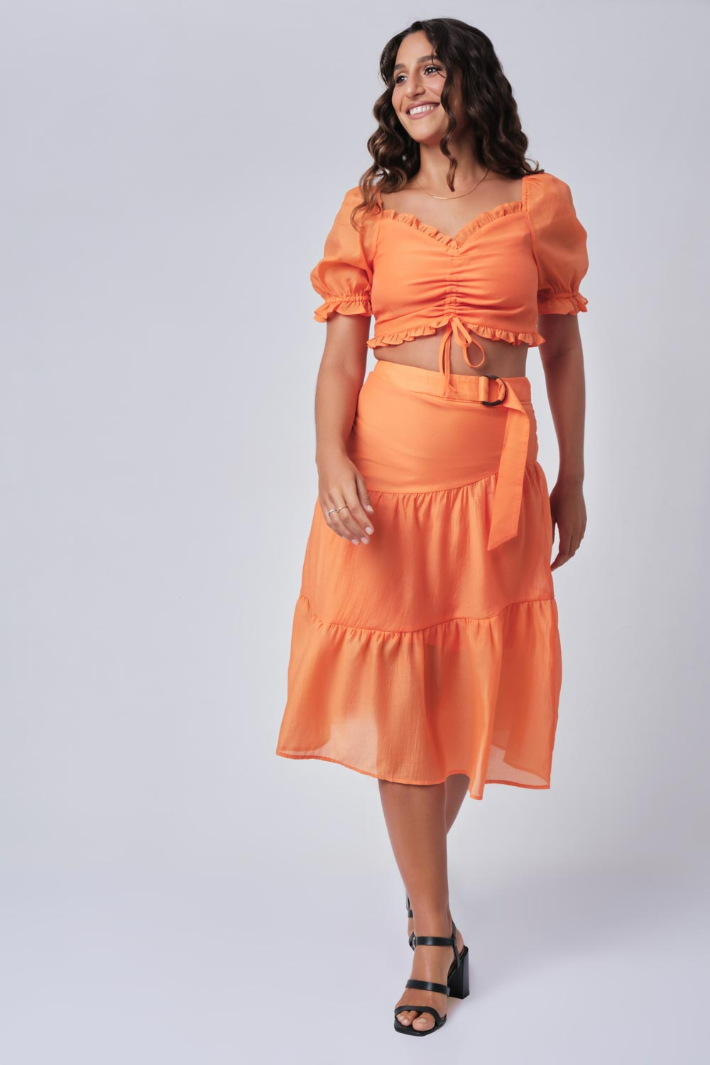 Odel Orange Front Ruching Sweetheart Neckline Top | Odel.lk