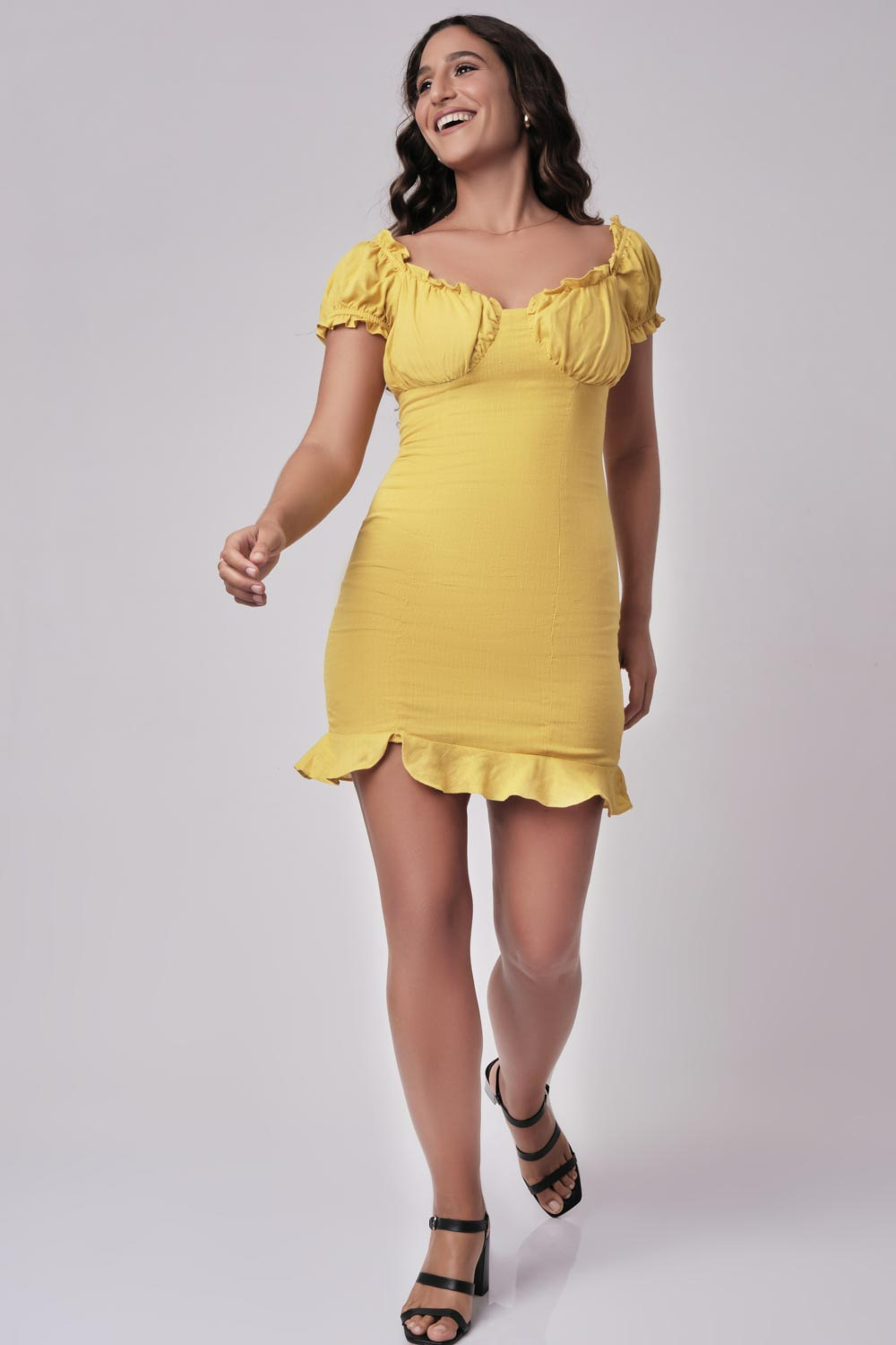 Odel Yellow Cap Sleeve Mini Dress | Odel.lk