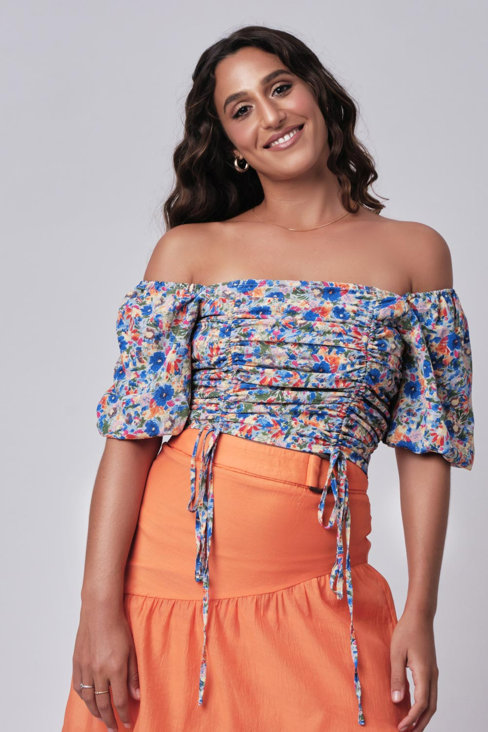 Odel Multi Floral Print Front Ruching Top | Odel.lk