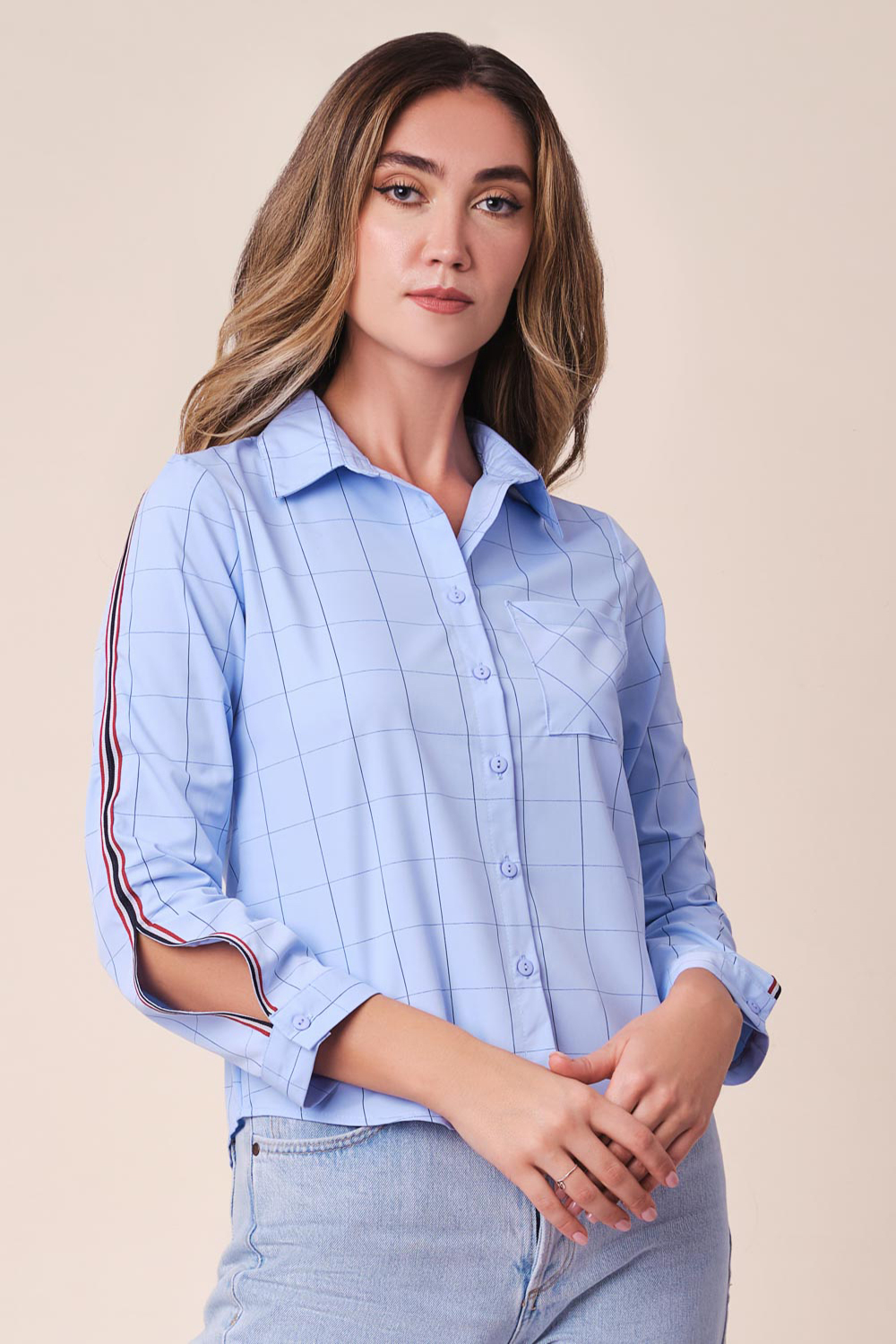 Closet Blue Side Slit Shirt With Side Tape | Odel.lk