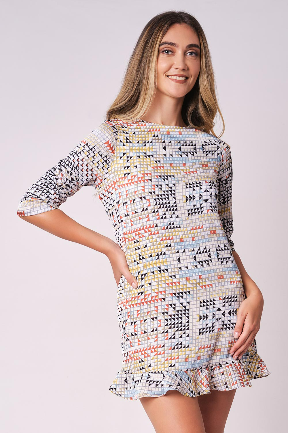 Tara Printed Shift Dress With Back Detail | Odel.lk