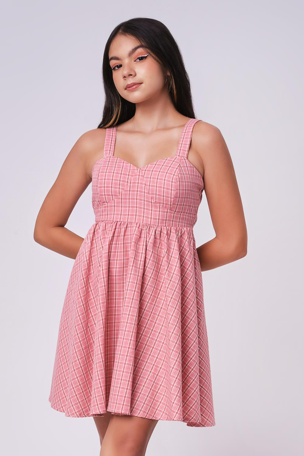 Biconic Pink Check Dress With Back Tie Up | Odel.lk