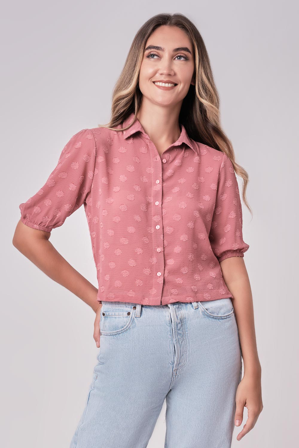 Odel Peach Elasticated Sleeve Cuff Buttoned Top | Odel.lk