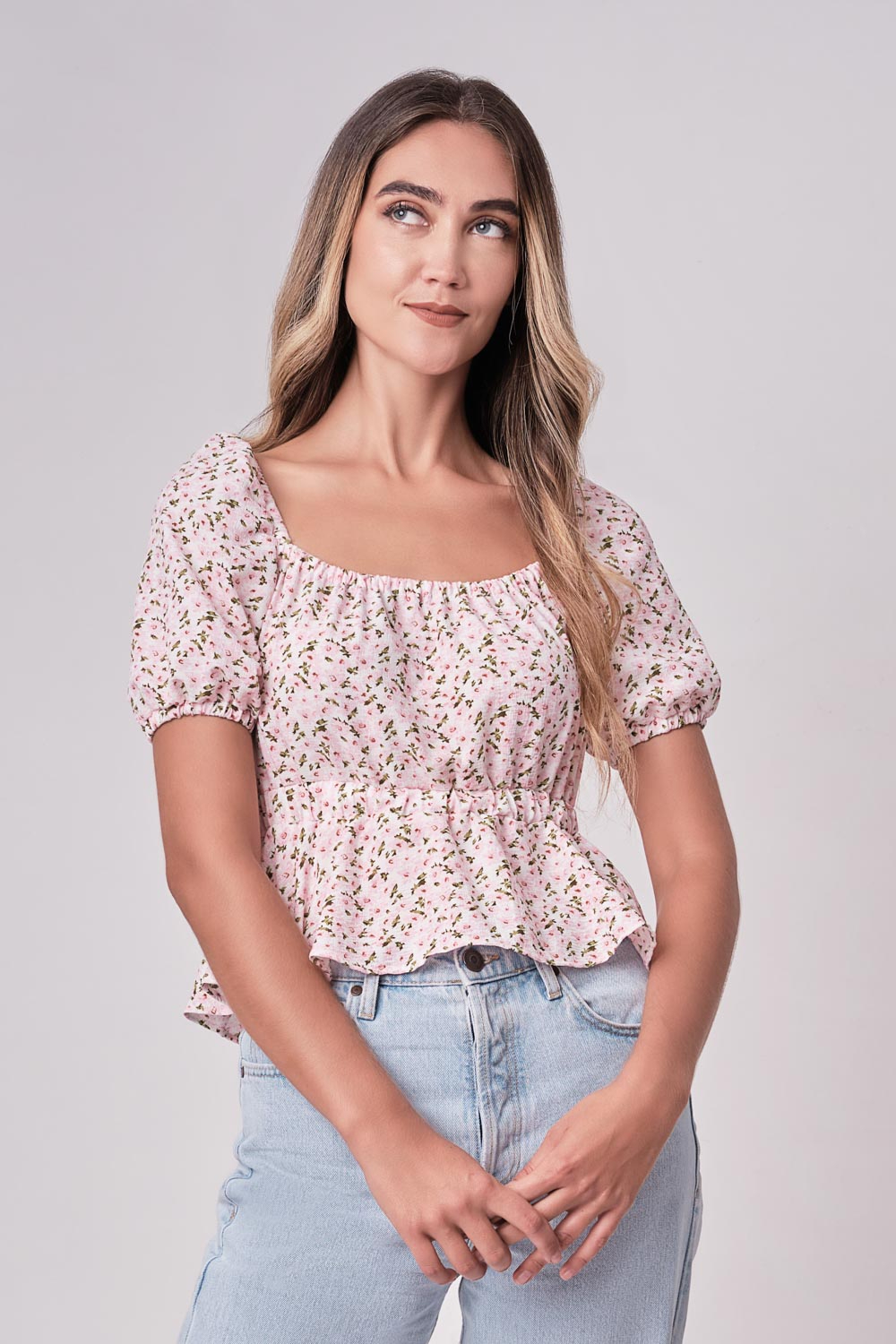 Odel Pink Floral Printed Peplum Top | Odel.lk