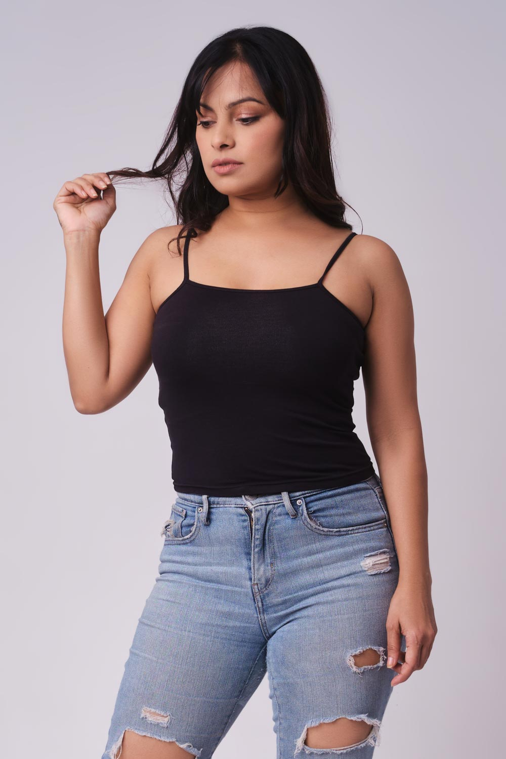 Biconic Basics Black Spaghetti Sleeve Tank Top | Odel.lk