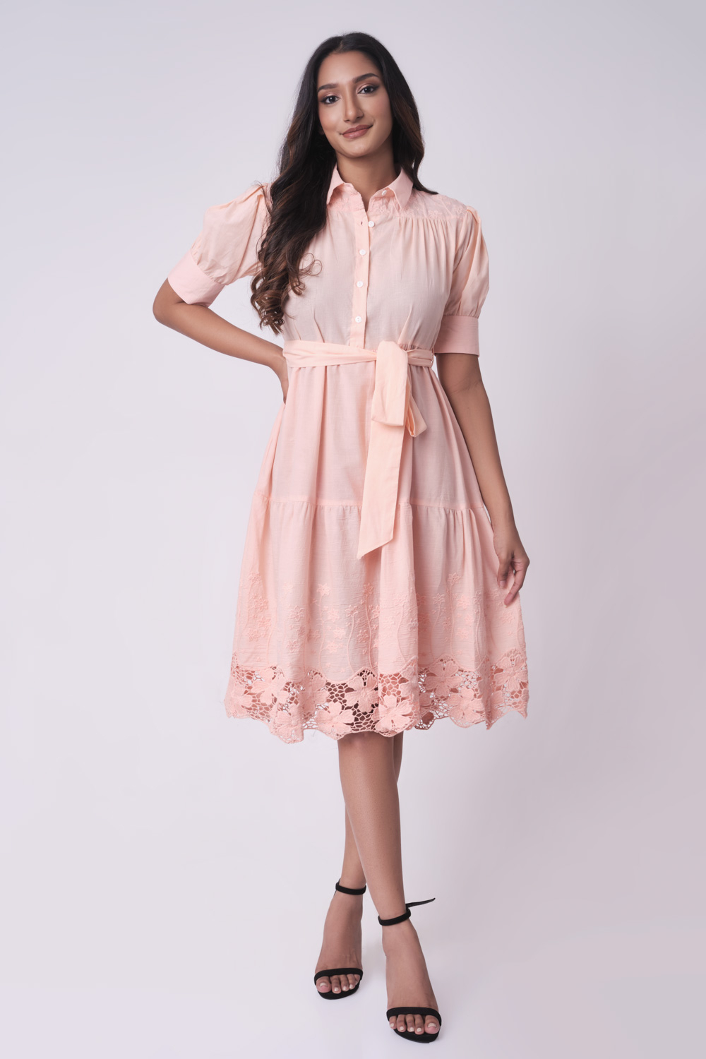 Odel Peach Scallop Hem Detailed Shirt Dress | Odel.lk