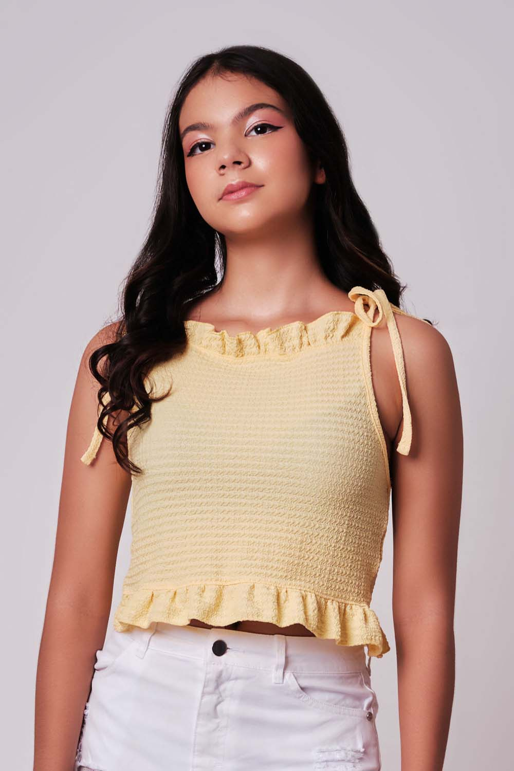 Biconic Yellow Strappy Gathered Top | Odel.lk