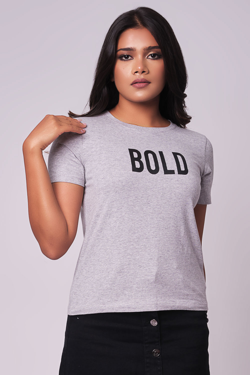 Odel Grey Marl Slogan Printed Basic Tshirt | Odel.lk