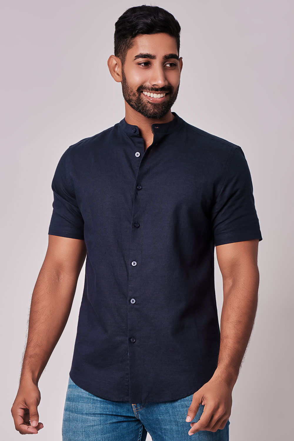 Premium Solid Linen Chinese Collar Short Sleeve Shirt | Odel.lk