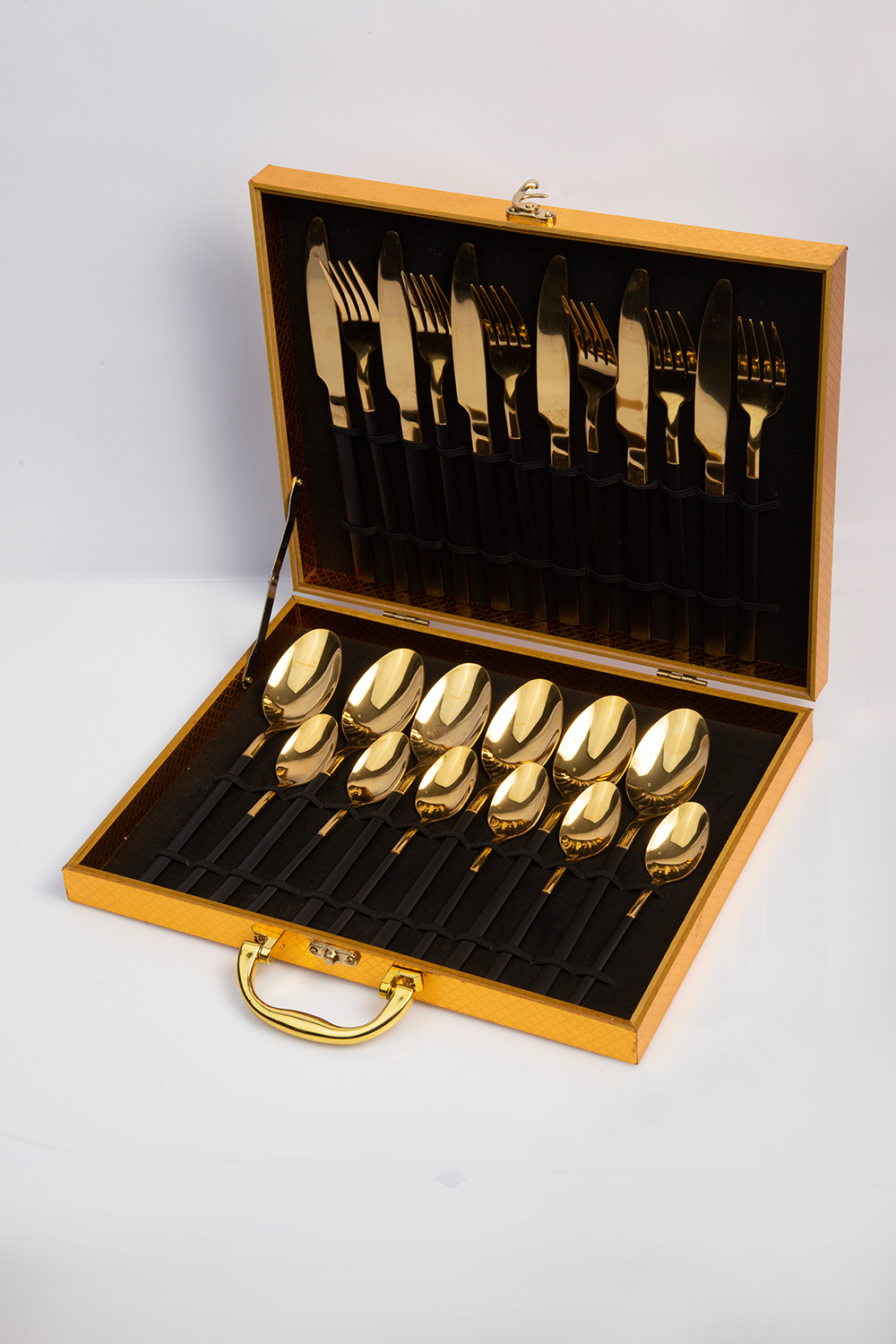 Odel Black Gold 24pcs Cutlery Set In Box | Odel.lk