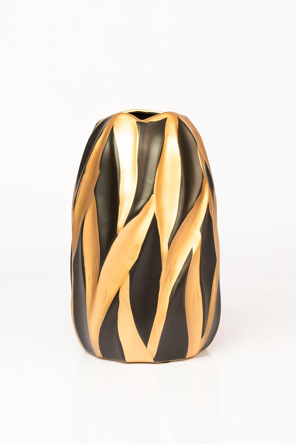 Odel Black Gold Leaf Design Ceramic Vase S 24x12cm | Odel.lk