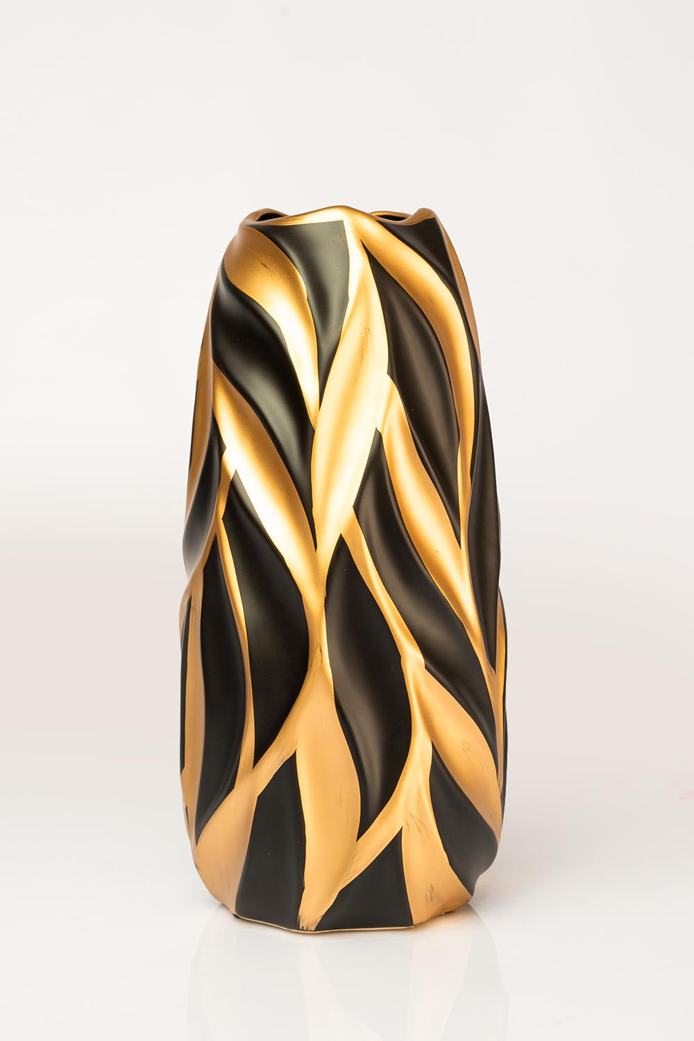 Odel Black Gold Leaf Design Ceramic Vase L 30x19cm | Odel.lk
