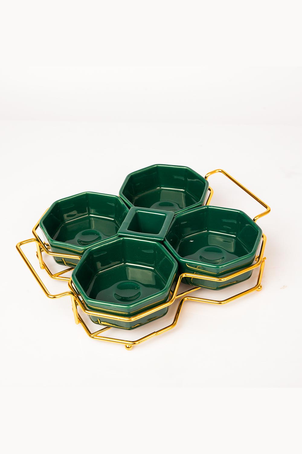 Odel Dark Green Ceramic Octagon Bowls 5pcs set On Metal Tray 24x18x5cm ...