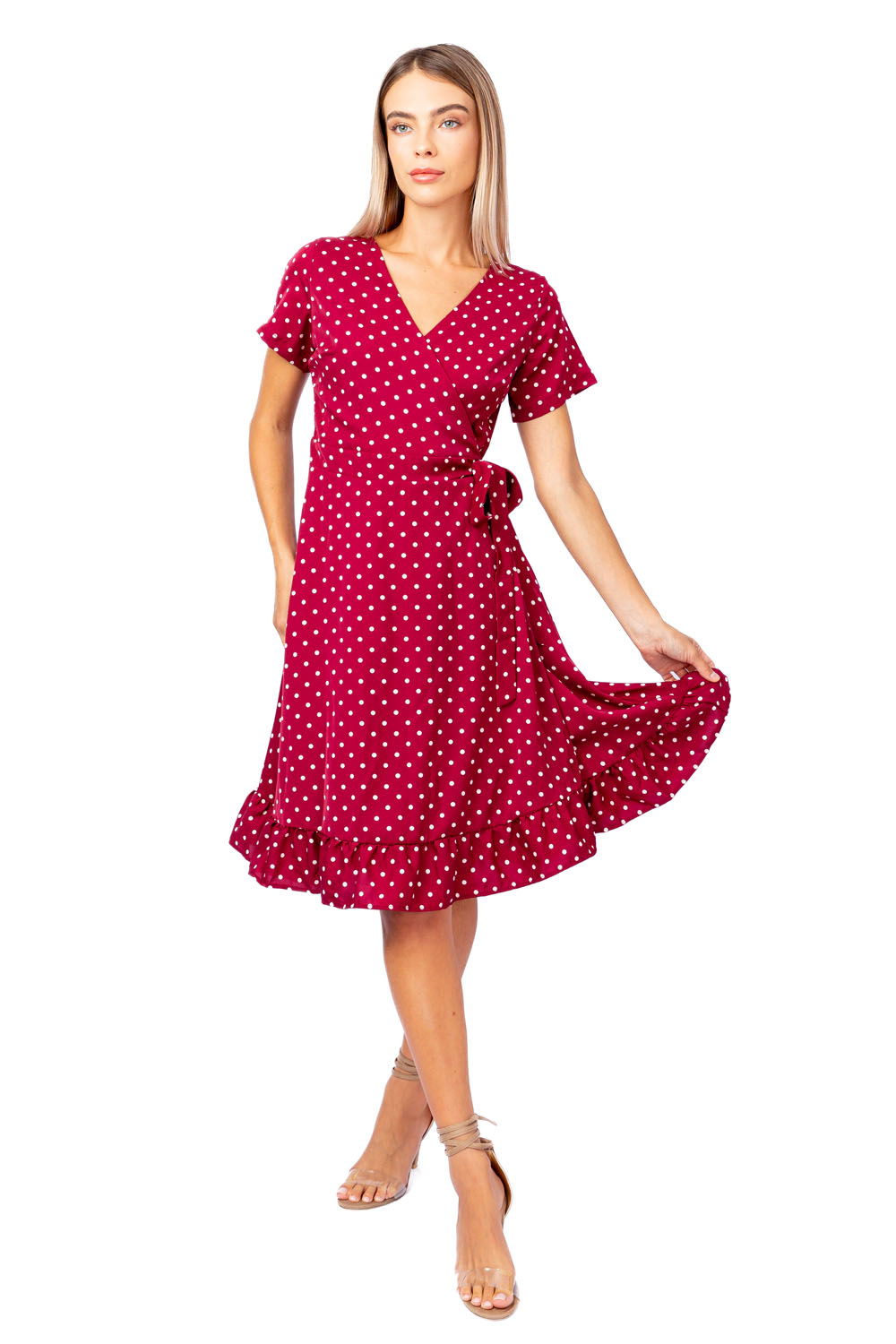 Closet Maroon Dotted Wrap Dress | Odel.lk