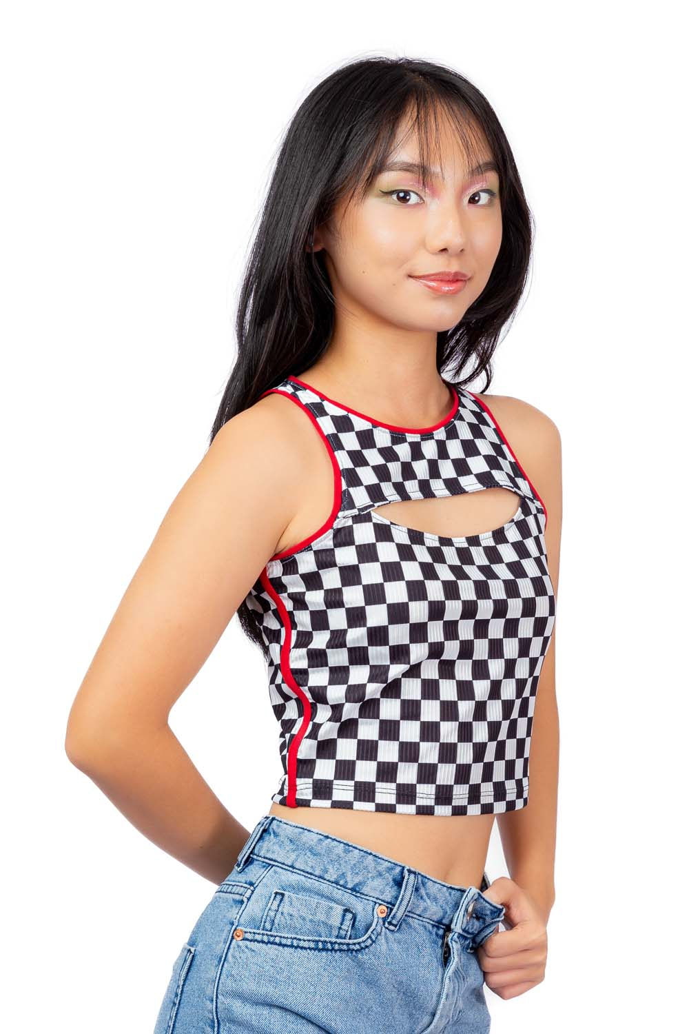 Biconic Black & White Checked Cut Out Top | Odel.lk