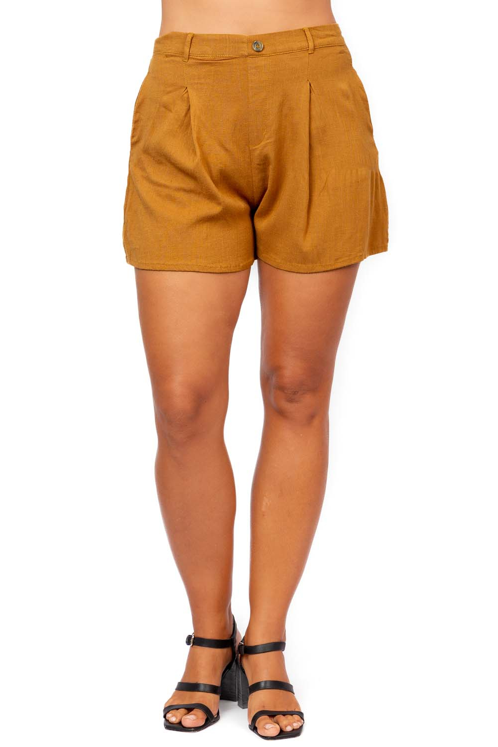 Odel Light Brown Pleated Flared Mini Shorts | Odel.lk