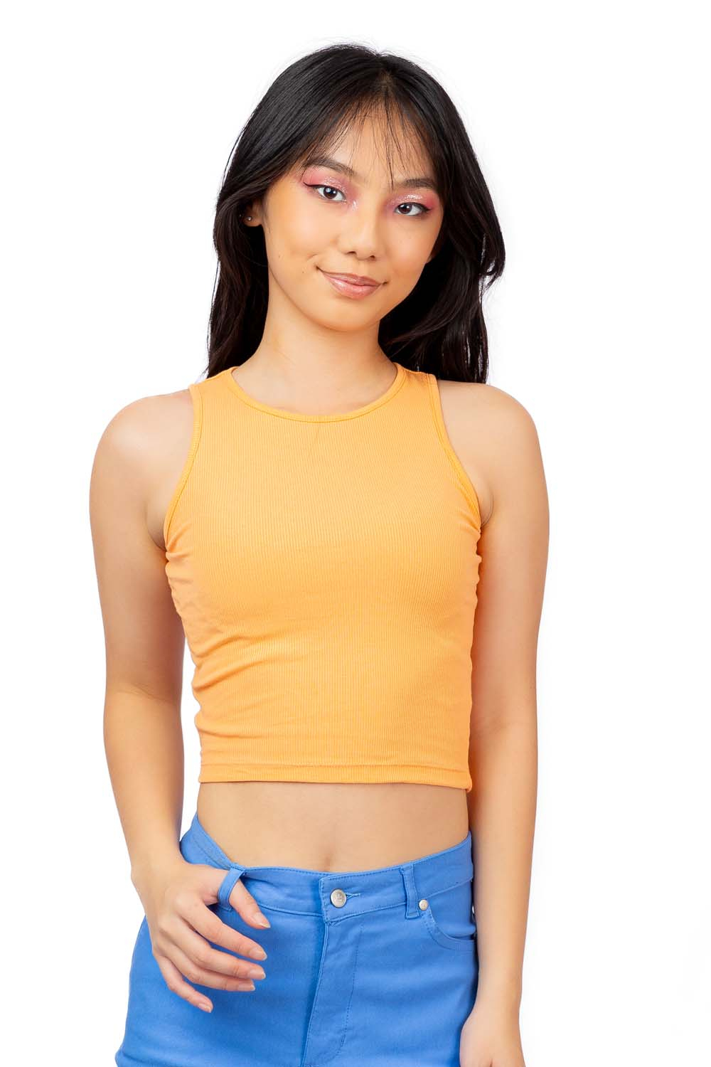 Biconic Orange Rib Cropped Tank Top | Odel.lk