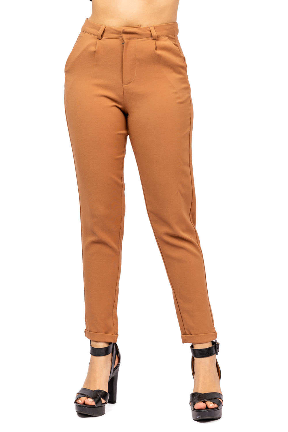 Closet Brown High Waist Slightly Cropped Pant With Roll Up Hem | Odel.lk