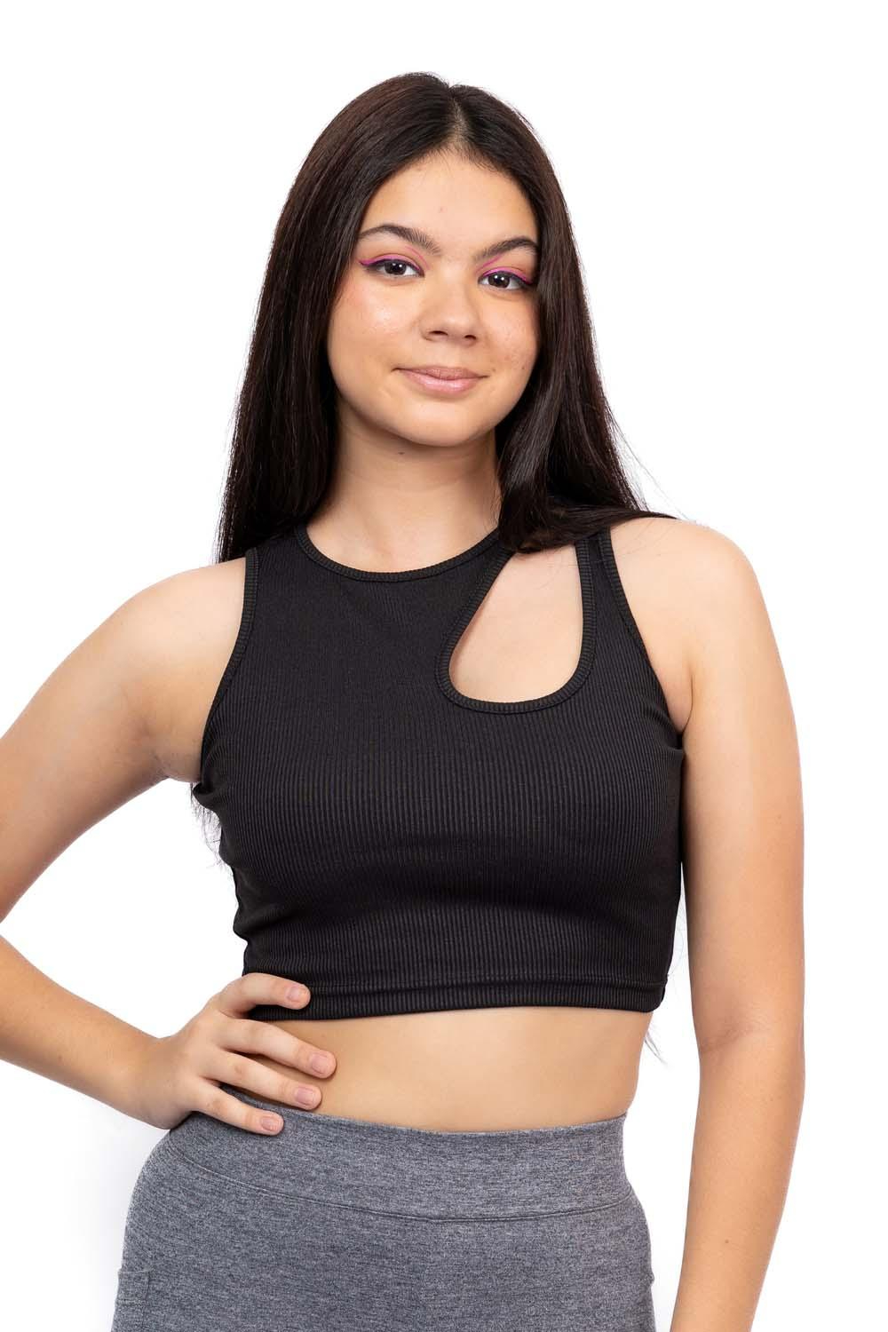 Biconic Black Shoulder Cut Out Cropped Tank Top | Odel.lk