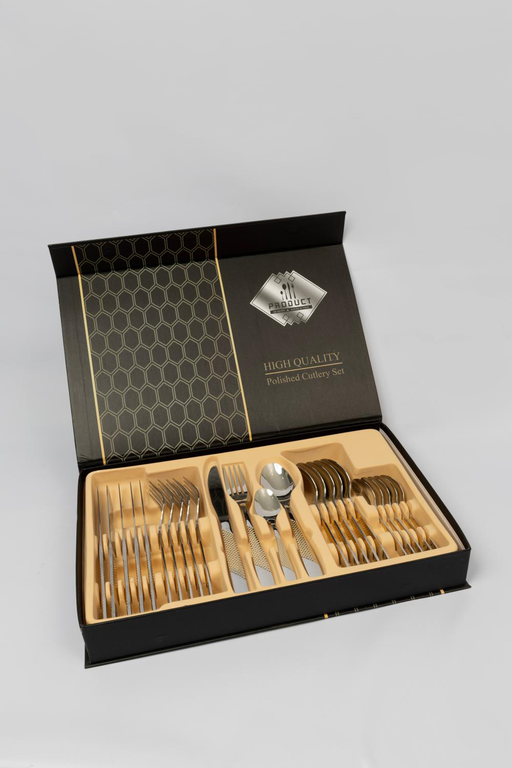 Odel 24 pcs Cutlery Set in Box Gold Dots Design | Odel.lk