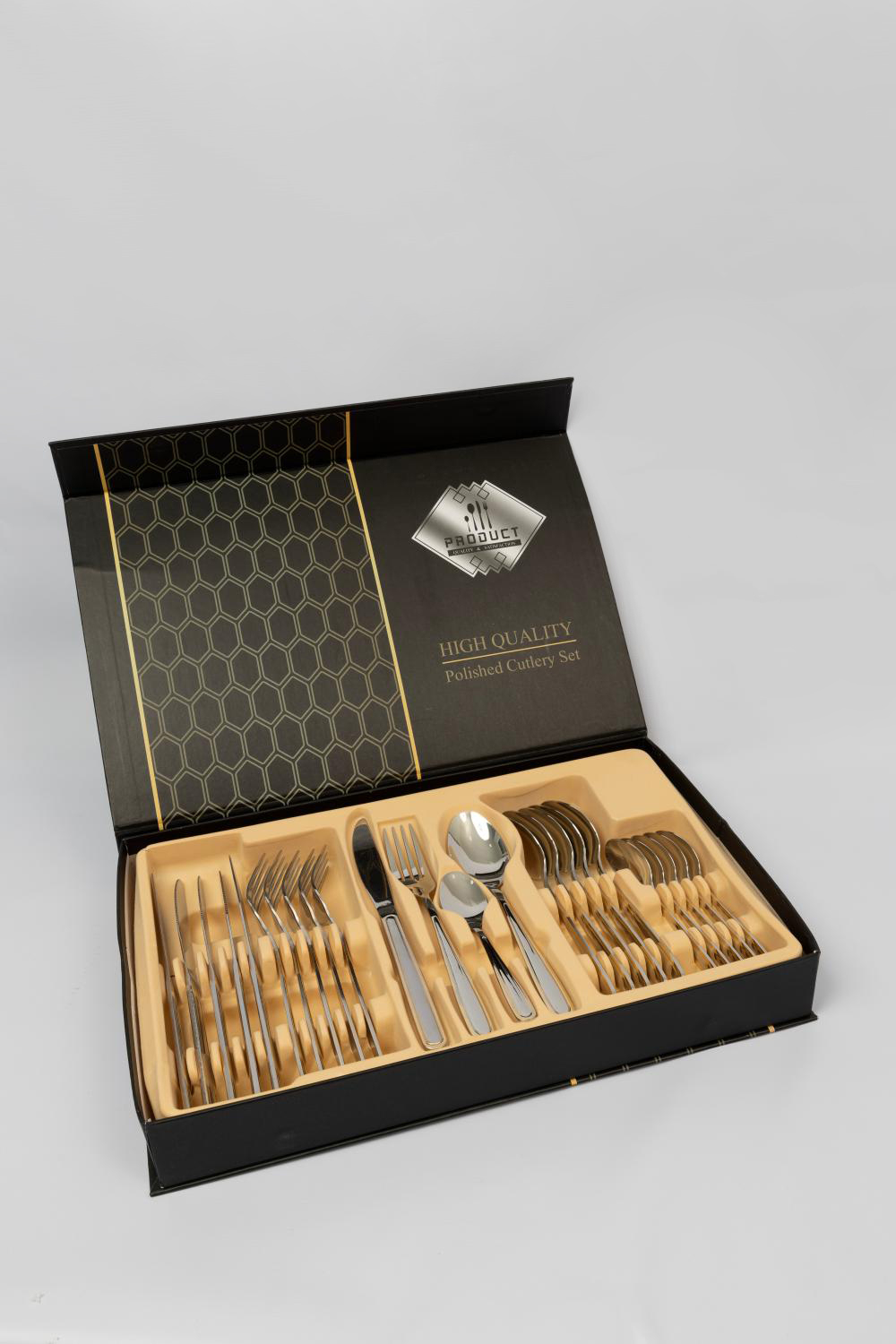 Odel 24 pcs Cutlery Set in Box Gold Outerline | Odel.lk