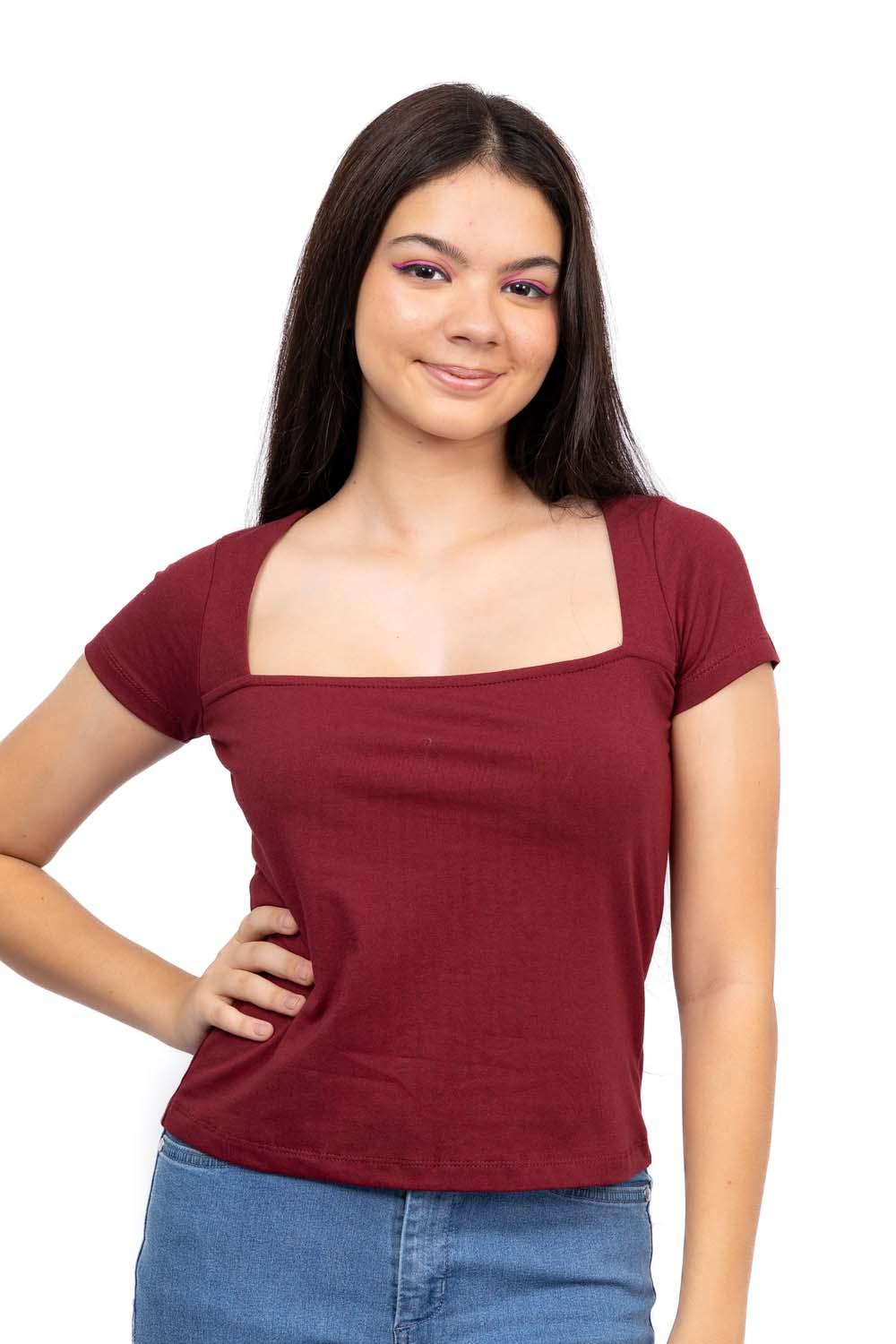 Biconic Maroon Square Neck Short Sleeve Tshirt | Odel.lk