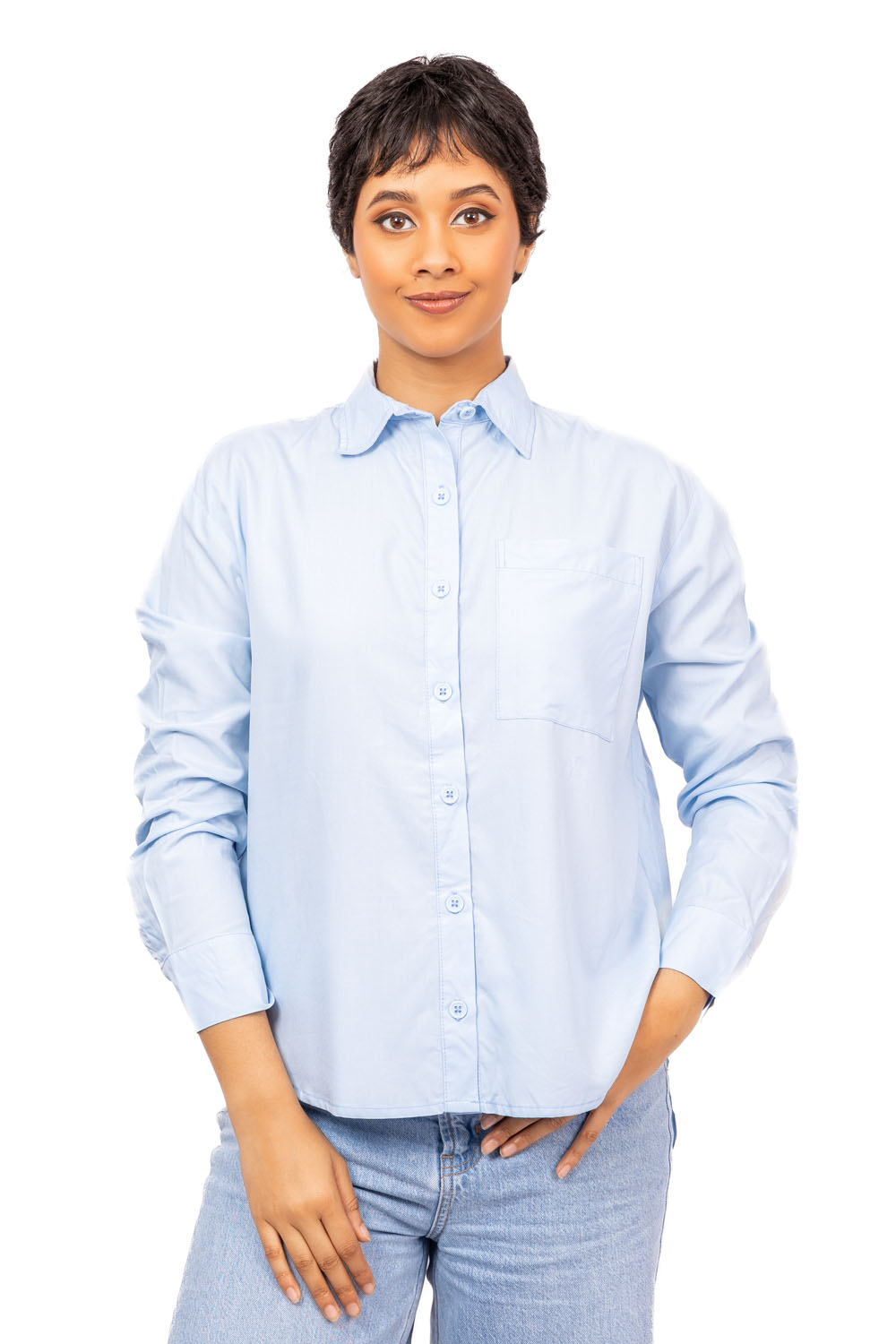 Odel Light Blue Long Sleeve Drop Back Hem Oversized Shirt | Odel.lk