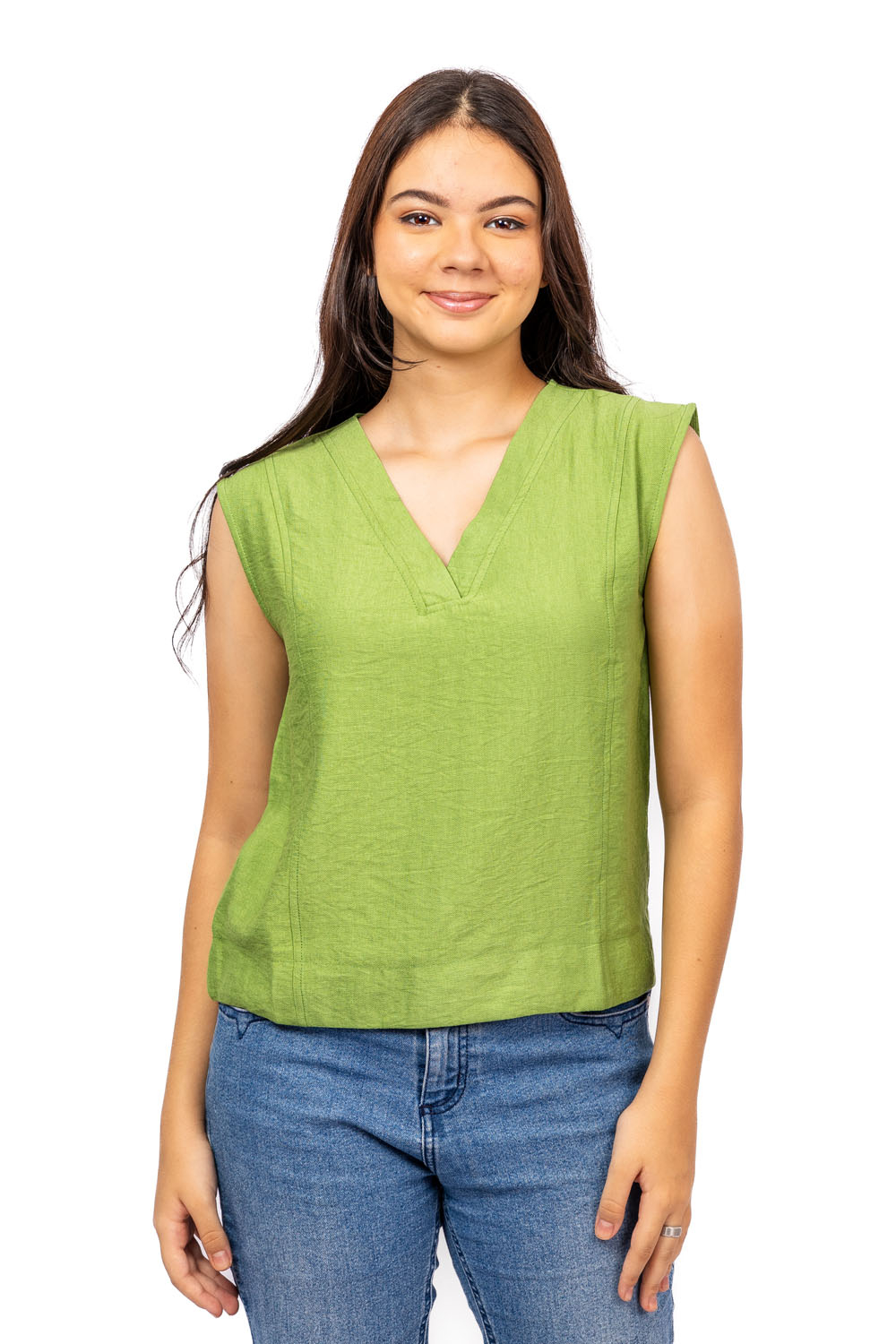 Odel Light Green Cap Sleeve V Neck Boxy Top | Odel.lk