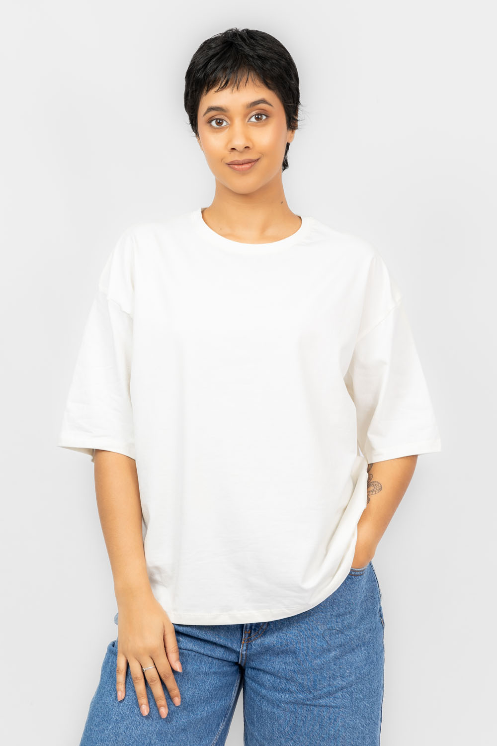 Odel White Slogan Printed Dropped Shoulder Loose Fitted Boxy Tshirt ...