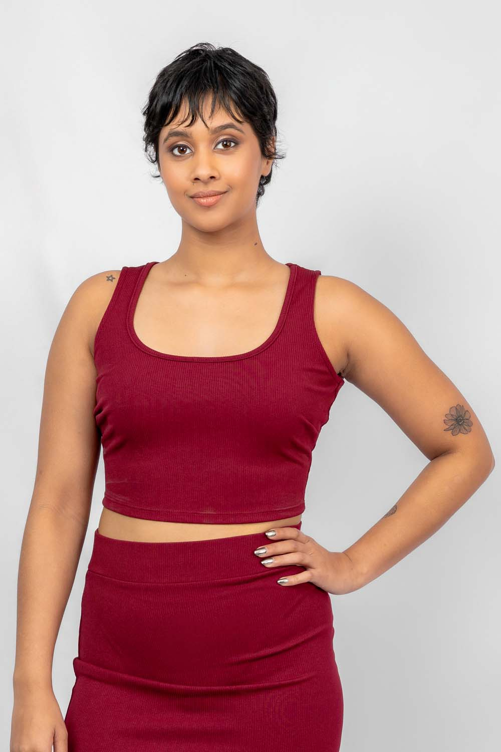 Odel Maroon Scoop Neck Sleeveless Crop Top | Odel.lk