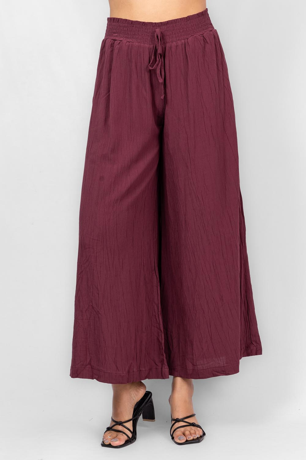 Odel Maroon Smocked Waist Flared Pant | Odel.lk
