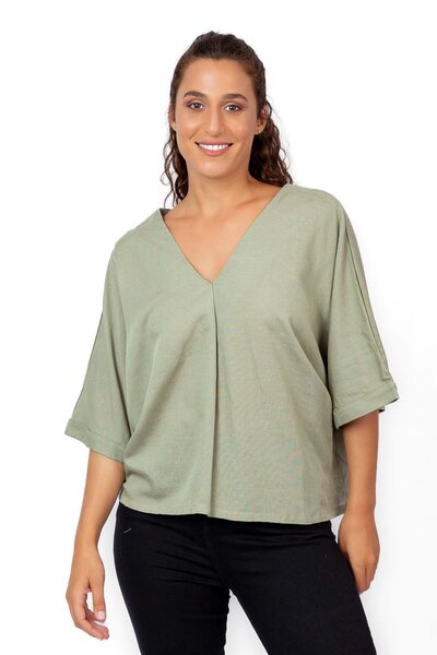 Odel Olive V Neck Kimono Oversized Top | Odel.lk