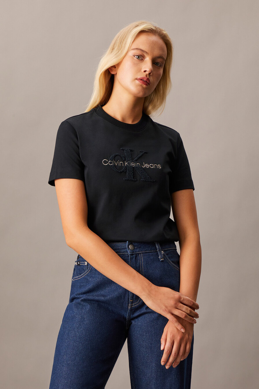 Calvin Klein Women's Chenille Logo Regular Fit T-Shirt | Odel.lk