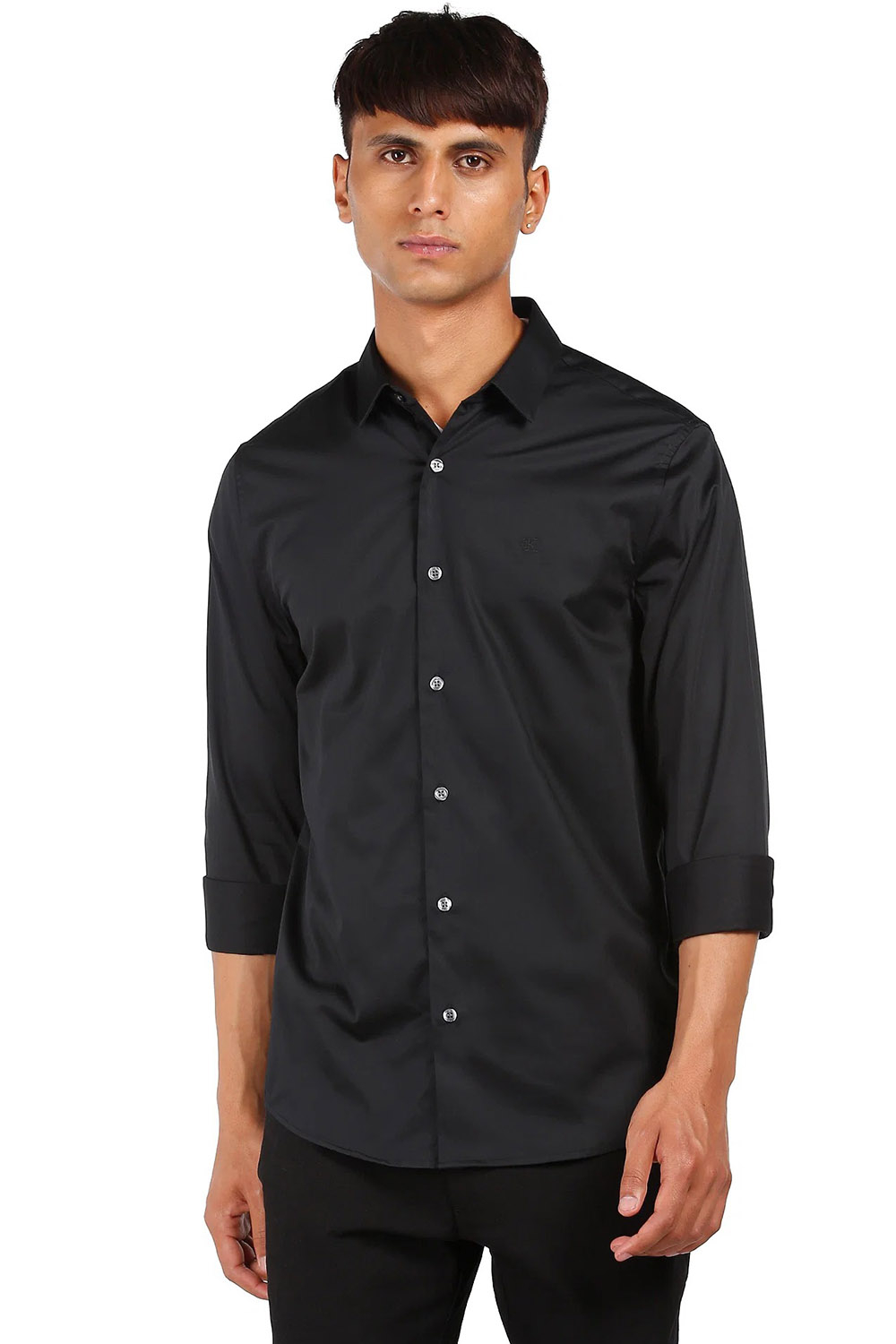 Calvin Klein Men's Black Solid Satin Shirt | Odel.lk