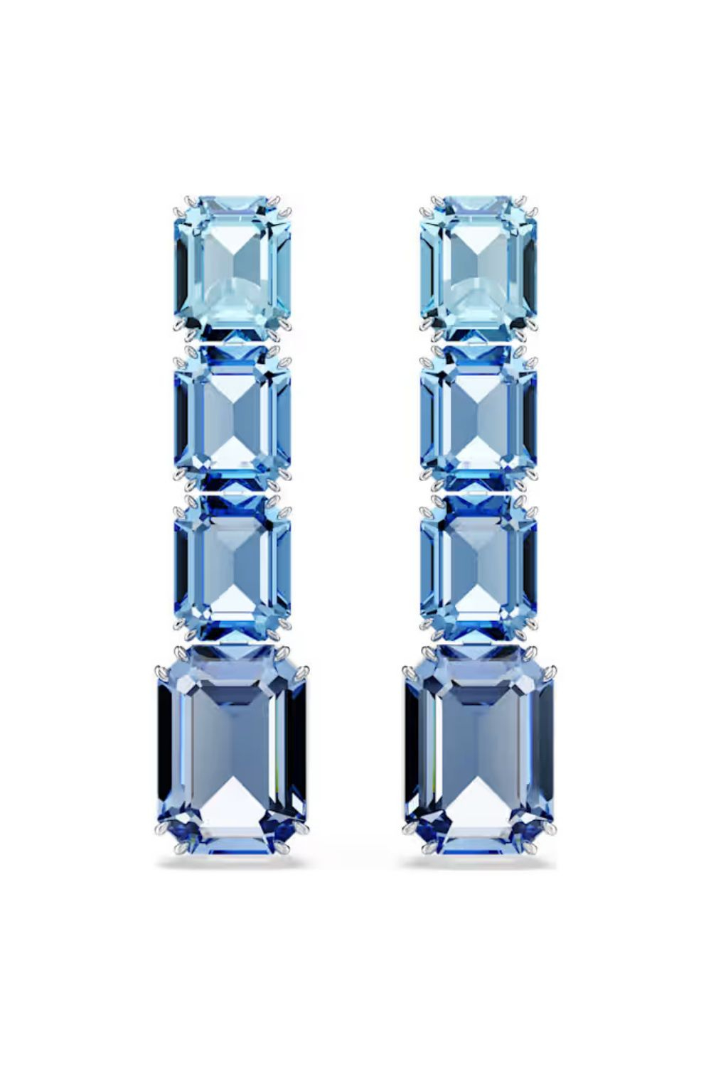 Swarovski Millenia Blue Octagon Cut Rhodium Plated Drop Earrings | Odel.lk