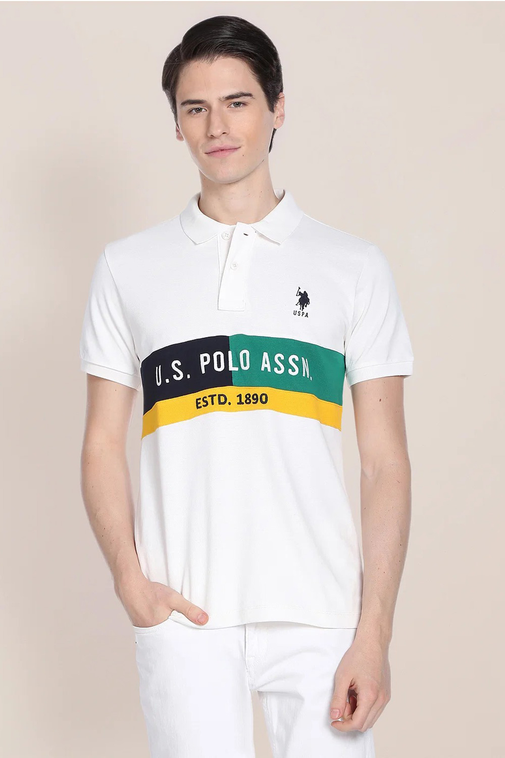 Us Polo Mens Off White Half Sleeve Polo | Odel.lk
